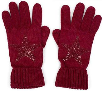 styleBREAKER gants chauds avec application brillante en forme détoile et collerette double gants en maille, femme 09010008, couleur:Bordeaux-rouge