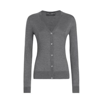 Dolce & Gabbana Seiden-Cardigan mit V-Ausschnitt und DG-Logo-Stickerei - - Knitwear - Damen - Grau - L