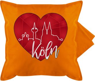 Shirtracer Kissenbezug - Karneval & Fasching - Kissen - K&ouml;ln Herzschlag I K&ouml;ln Skyline Herz - 50 x 50 cm - Orange - karnevalskissen fasching- k&ouml;lner sofakissen m