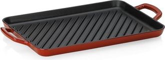 KELA Grillplatte Induktion 35 x 25 cm CALIDO, Grillplatte Gusseisen emailliert für den Herd, hitzebeständig bis 300°C, rot