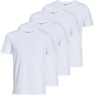 Jack & Jones Herren Basic T-Shirt 4er Pack Rundhals O-Neck Regular aus Baumwolle, Gr&ouml;&szlig;e:XL, Farbe:Wei&szlig;