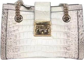 Generic Sac cabas pour femme en cuir de ventre de crocodile, sac &agrave; bandouli&egrave;re &agrave; cha&icirc;ne, sac &agrave; rabat en cuir dalligator v&eacute;ritable, sac bandouli&egrave;re simple
