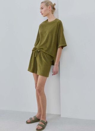 Mango Baumwoll-Frottee-Pullover khaki - Damen - S - MANGO