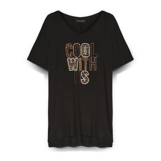 Fiorella Rubino Maxi-T-Shirt mit Schriftzug - - Tops - Damen - Schwarzk - XS