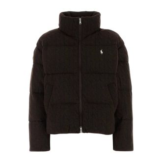 Polo Ralph Lauren Veste matelass&eacute;e en laine et cachemire &agrave; torsades - Femme - Vestes - Brun - Taille: 40 FR