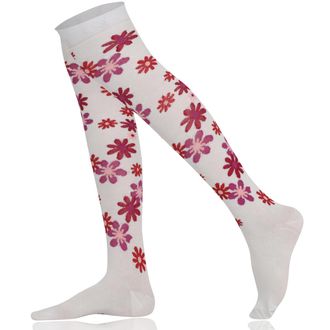 MySocks &Uuml;ber das Knie Socken Blume Entwurf Sahne Burgund Magenta Blumen
