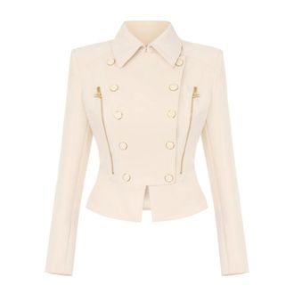 Elisabetta Franchi Jackett aus doppellagigem Stretch-Cr&ecirc;pe-Stoff - - Jackets - Damen - Beige - L