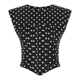 Ganni Polka Dot Top im Seideneffekt - - Tops - Damen - Schwarzk - L