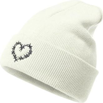 Generic Bonnet Femme Hiver Bonnet Femme Chapeau Femme Hiver Confortable Classique - Bonnet Broderie Coeur Automne Hiver, Style Hip Hop Polyvalent, Tricot Chau