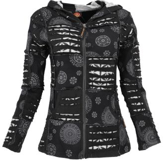 Guru Shop Goa Patchwork Jacke, Boho Kapuzenjacke - Schwarz, Damen, Baumwolle, Size:XL