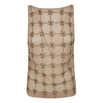 Pinko Quandong Top T&uuml;ll Vollst&auml;ndig - - Tops - Damen - Beige - M