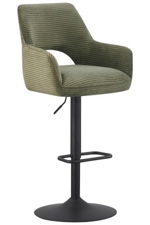 Homin Barhocker, Grün, Schwarz, Metall, Textil, Drehkreuz, Säule, 56x102-123x57 cm, Sitzfläche 360° drehbar, inklusive Armlehnen, Esszimmer