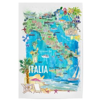 artboxONE Poster 30x20 cm Reise Illustrierte Reisekarte Italien - Bild Italien illustriert Bella Italia Catania Karte