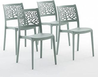 Siediti Fuori e Dentro Chaises Flora en r&eacute;sine avec fibre de verre (4, Vert Sauve)