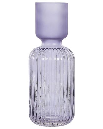 Beliani Hohe Deko Blumenvase Glas violett 31 cm mit Rillen schmalem Hals Modern Tragana