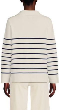 Lands End Feinstrick-Polopullover, Damen, Größe:36-38 regular, Weiß, Baumwolle, by Lands End