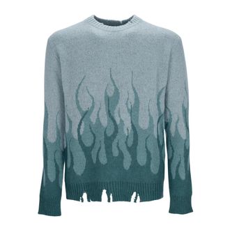 Vision Of Super Flammen Oversize Rundhalsausschnitt Pullover Gr&uuml;n - - Knitwear - Herren - Gr&uuml;n - XL