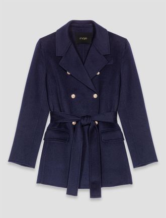 Maje Manteau En Laine M&eacute;lang&eacute;e - Bleu Marine - Maje