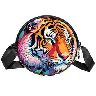 Generic Petit sac &agrave; bandouli&egrave;re circulaire pour femme, petit sac &agrave; bandouli&egrave;re avec fermeture &eacute;clair, bretelles r&eacute;glables, sac &agrave; main rond d&eacute;contract&eacute; pour fe