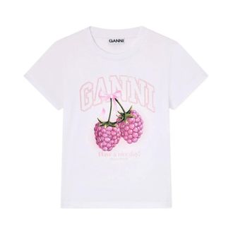 Ganni Femme, Tops, Blanc, Taille: 38 FR T-shirt en coton framboise