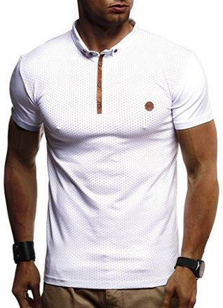 LEIF NELSON LN1295 T-shirt à col polo, basique pour lété, pour homme, coupe ajustée, à manches courtes, avec du coton, noir/blanc, Blanc., XXL