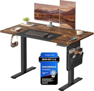 Songmics H&ouml;henverstellbarer Schreibtisch elektrisch, 120 x 60 cm, stufenlos verstellbar, Memory-Funktion mit 4 H&ouml;hen, vintagebraun-tintenschwarz LSD015X01