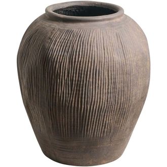 Beliani Vase &agrave; Fleurs pour lExt&eacute;rieur et Int&eacute;rieur en Fibre dArgile Forme Ronde Marron Katerini
