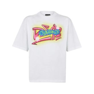 Dsquared2 T-Shirt mit Rundhalsausschnitt- Grafikprint und kurzen &Auml;rmeln - - Tops - Herren - Wei&szlig; - M