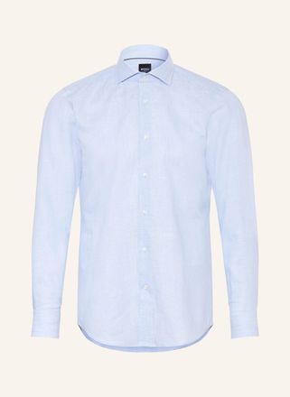 HUGO BOSS Hemd Hank Slim Fit Mit Leinen blau