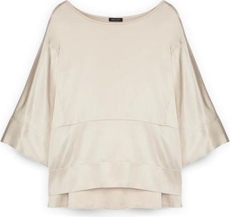Fiorella Rubino Femme, Blouses et Chemises, Blanc, Taille: 44 FR Blouse en satin avec encolure bateau