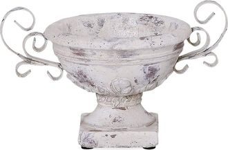 Matches 21 matches21 Sockel Pflanzschale mit Henkel f&uuml;r drau&szlig;en - 23 cm Shabby Dekoschale in Creme Antik-Optik als Vintage Keramik Blumentopf Pflanztopf - runde 