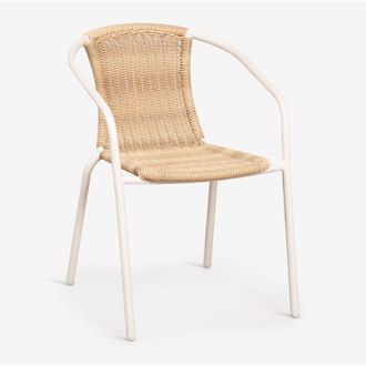 Sklum Chaise de salle &agrave; manger empilable avec accoudoirs en acier et rotin synth&eacute;tique Kalymana SKLUM Blanco Gardenia - Naturel