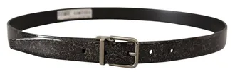 Dolce & Gabbana Mens Black Goccia Glitter Patent Leather Buckle Vernice Belt