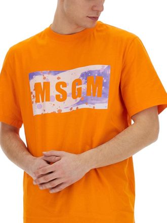 Msgm Logo Cotton T-Shirt - Orange