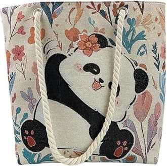 Generic Sac fourre-tout en toile de coton pour femme avec fermeture éclair et poches, grand sac de courses réutilisable motif panda adorable, a, cm