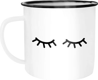 Autiga Emaille Tasse Becher Wimpern Eye Lashes schlafende Augen Kaffee-Tasse wei&szlig;-schwarz unisize