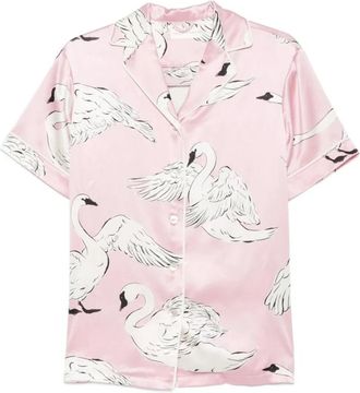 Olivia Von Halle Femme, V&ecirc;tements de nuit et de d&eacute;tente, Rose, Taille: 36 FR Swan Print Satin Pyjamas