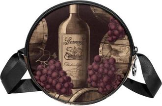 Generic Sac &agrave; bandouli&egrave;re Circle pour femme, rouge vin, raisin, petit sac &agrave; bandouli&egrave;re avec fermeture &eacute;clair, bretelles r&eacute;glables, sac &agrave; main rond d&eacute;contract