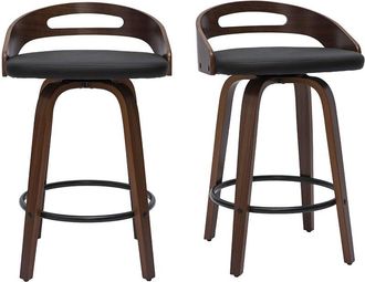 Miliboo Miliboo - Barhocker dunkles Holz und schwarzes Polyurethan 65 cm 2er-Set mano