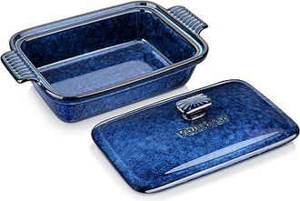 VANCASSO Plats &agrave; Gratin en Gr&egrave;s avec Couvercle - 1850ML - Plat &agrave; Four avec Poign&eacute;e, Plats Rectangulaires, Passe au Lave-vaisselle, Id&eacute;aux pour Cuisson et Grati