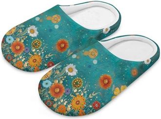 Coloranimal Pantoufles dint&eacute;rieur pelucheuses &agrave; bout ferm&eacute; pour femme - L&eacute;g&egrave;res et confortables, R&eacute;tro Daisy, 38.5/39.5 EU