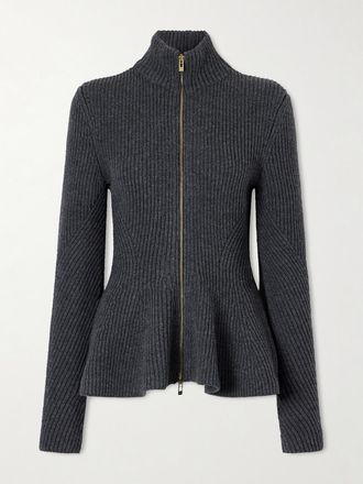 Alaia Cardigan Aus Einer Gerippten Woll-kaschmirmischung Mit Sch&ouml;&szlig;chen Und Rei&szlig;verschluss - Grau