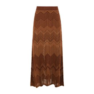 Akep Brauner Zig Zag Langer Strickrock - - Skirts - Damen - Braun - S