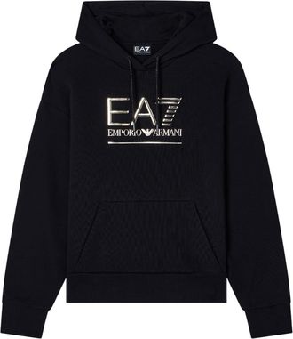 Emporio Armani EA7 Donan Sweatshirt mit Kapuze Visibility aus Baumwollmischung, Schwarz/Gold, XL