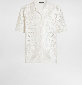 Dolce & Gabbana Hemd Aus Baumwolle Mit Makram&eacute;-stickerei - Mann Strickwaren Cream Xxl