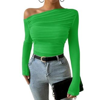 Generic QXDZSW Automne Hiver Top Femmes Automne Off L&eacute;paule Manches Longues Chemises Crop Tops Slim Fit Blouses V&ecirc;tements Streetwear, 4, XS