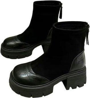 Generic YUJIEBB Bottes courtes pour femme Automne-hiver Semelles &eacute;paisses antid&eacute;rapantes Chaussures tendance Bout rond Plateforme, Talon : 6 &agrave; 5 cm, 39.5 EU