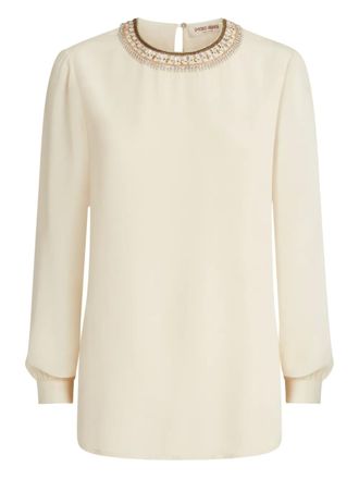 Emporio Sirenuse Bluse mit perlenverziertem Ausschnitt - Nude