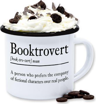 Shirtracer Emaille Tasse Blechtasse - Statement - Booktrovert Definition B&uuml;cherwurm Geschenk B&uuml;cherliebhaber I Leseratte Geschenk Bibliothekar I Literaturfreund 