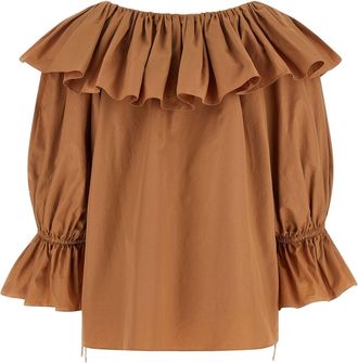Chlo&eacute; Ruffled Cotton Poplin Blouse - camel